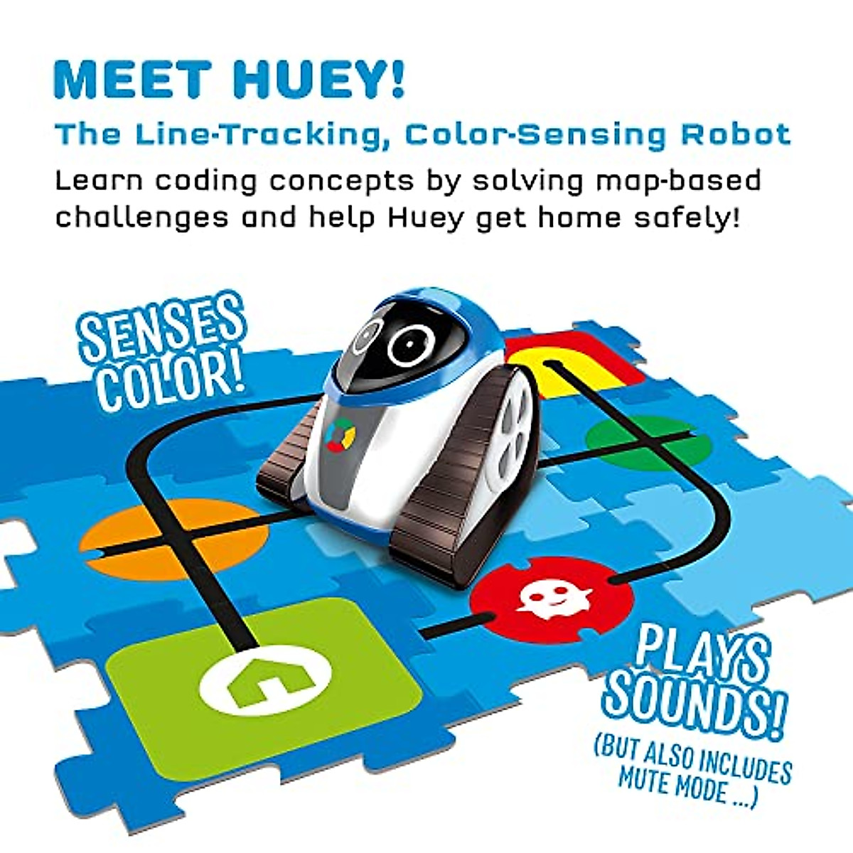 Thames & Kosmos Huey: The Line-Tracking, Color-Sensing Robot | Screen-Free Coding & Robotics Kit for Ages 5+ | Pre-Built Robot w/Color Sensor, Puzzle-Shaped Coding Discs | No Smart Device Required