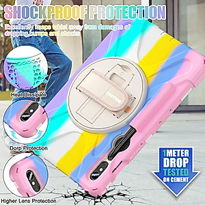 BRAECNstock Kids Case for Samsung Galaxy Tab S9 FE/ S9/ S8/ S7 5G 10.9"/ 11" Shockproof Protective with Pencil Holder, [360° Rotating Hand Strap & Stand], Shoulder Strap, Colorful Pink