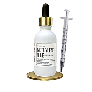 Methylene Blue Pharmaceutical Grade for Humans Premium Supplement- 2oz 1% Methylene Solution +99.9% Purity w/UV Protected Glass Dropper Bottle