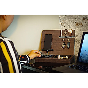 Namore | Gift for Men Husband, Anniversary, Birthday | Wood Phone Docking Station | Ideal as Office and Nightstand Organizer | Organize your Watch, Wallet, Cellphone, Keys, Airpods