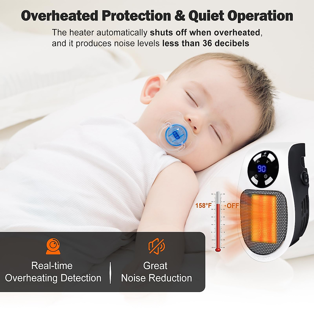 Plug in Heaters for Indoor Use - Upgraded 500W Space Heaters, Quiet Portable Heater with Thermal Protection, Small Electric Heater for Office with LED & Timer, Safe Mini Heater for Bedroom, Bathroom