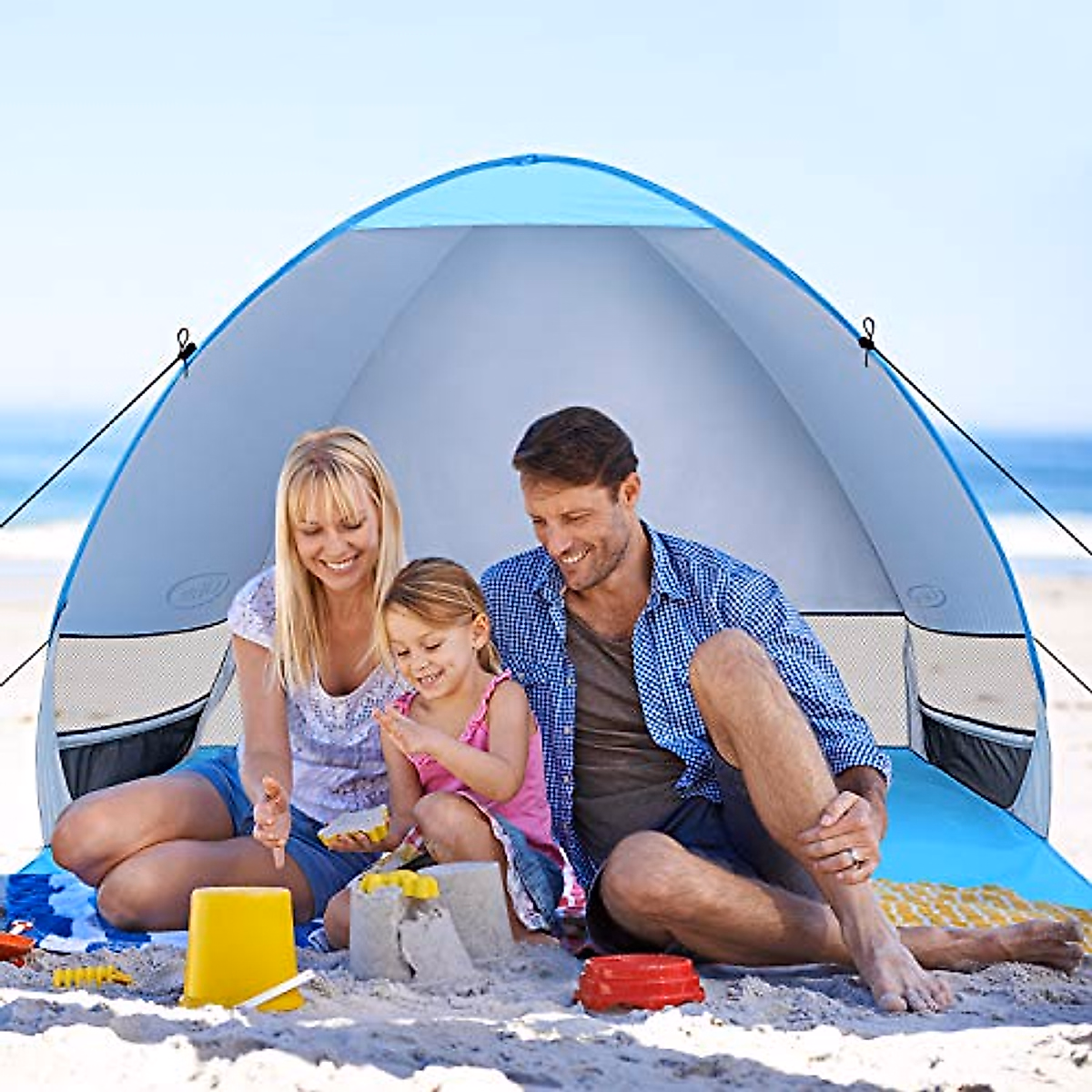 G4Free Large Pop up Beach Tent for 3-4 Person, UPF 50+ Automatic Sun Shelter Canopy Portable Outdoor Cabana Sun Umbrella