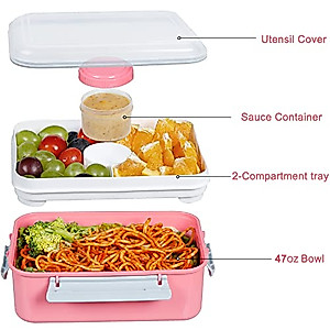 shopwithgreen Set of 3 Salad Food Storage Container To Go, 47-oz Bento Box with Removable Tray & Dressing Pots, for Lunch, Snacks, School & Travel - Food Prep Storage Containers with Lids(Pink)