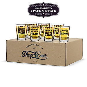 shop4ever Groom Bowtie and Groom's Drinking Team Shot Glasses ~ Bachelor Party Favors ~ Wedding Shot Glasses (7 Pack)