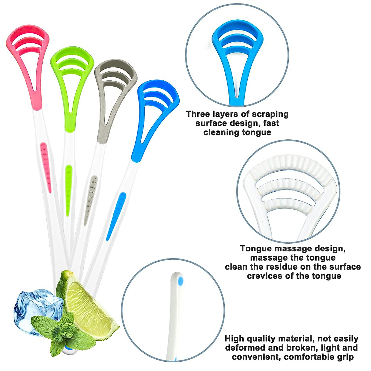 ELANE 12 Pcs Plastic Tongue Scraper for Adults,Tongue Scraper for Kids Tongue Brush for Healthy Oral Care