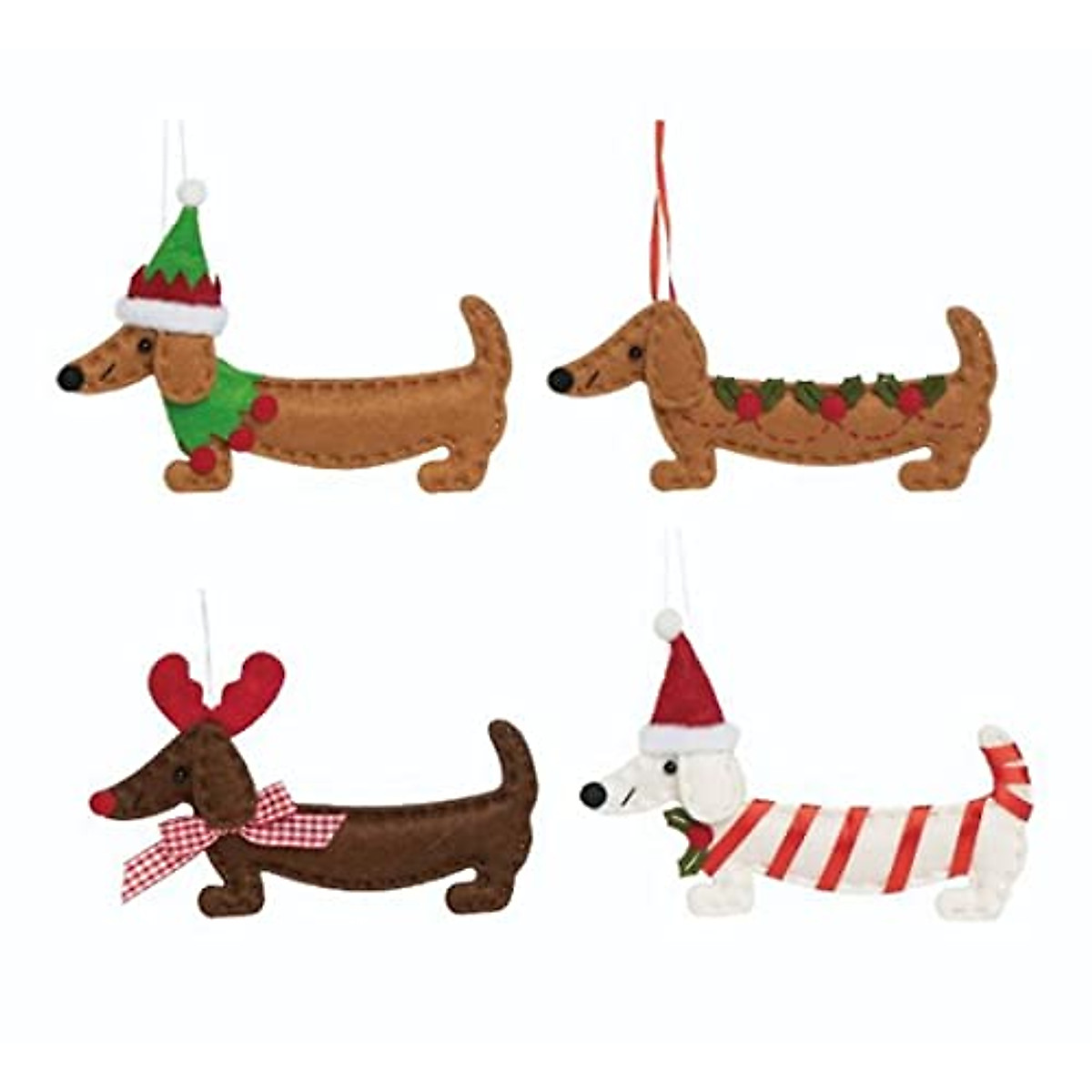 Christmas Dachshund Dog Felt Ornaments, Set of 4