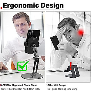 Phone Stand for Desk [No Dropping Stable Triple-Clamp Holder] Adjustable Height 360 Degree Rotation Heavy Base Thick Case Friendly, APPS2Car Multifunctional Cell Phones Stand for iPhone Android Phones