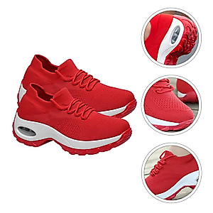Holibanna 1 Pair Sneakers Platform Sneakers for Women Knit Sports Running Shoes Sneakers Sports Shoes Chunky Sneakers for Women Woman Sneakers Girl Child Knitting Lace up Work Shoes Red