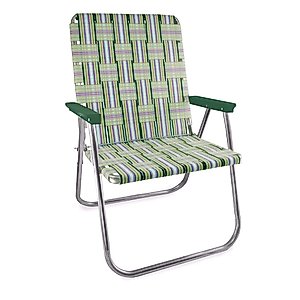 Lawn Chair USA | Folding Aluminum Webbed Chair for Camping, Sports, and Beach | Magnum - Spring Fling with Green Arms