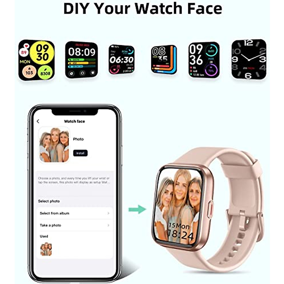 Alexa Smart Watch (Answer/Make Call), Alexa Built-in, RERE Fitness Tracker with 60 Sports Mode, Heart Rate, Blood Oxygen, Sleep Monitor, 1.69" Smartwatch for Android and iPhone, IP68 Waterproof, Pink