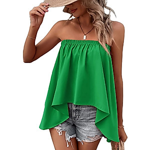 SOFIA'S CHOICE Women's Ruffle Hem Strapless Tube Top Casual Sleeveless High Low Flowy Blouse Shirts Green Medium
