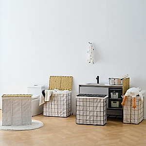 Mxfurhawa Laundry Hamper, 115.8L Laundry Basket with PP Lid, Clothes Hamper, with Divided Removable Liner Bag, Large Capacity Iron-Made Laundry Sorter Clothes Hamper for Bedroom,Bathroom (black)