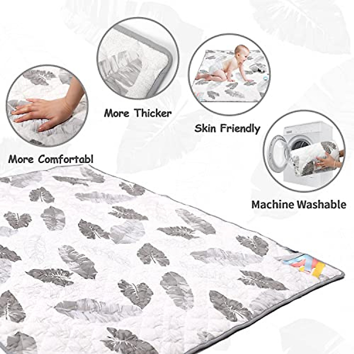 Baby Play Mat,Play Mat for Baby,Foldable Crawling Mat for Floor,Fabric Baby Playpen Mat,Tummy Time Mat for Newborn,Non-Slip Kids Play Mat for Playpen,Play Yard Mat(Leaves-49x49inches)