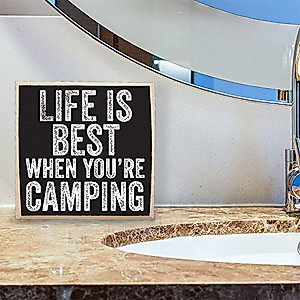 Decor Wooden Sign - Life is Best When You're Camping - Rustic Wooden Sign - Little Signs with Sayings - Camping Signs, Camper Decorations for Inside, Great RV Decor and Camping Signs Gift for Campers