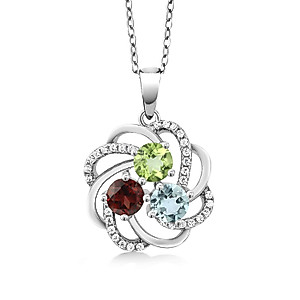 Gem Stone King 925 Sterling Silver Customized and Personalized 3 Round Gemstone Birthstone Fashion Love Mothers Flower Blossom Pendant Necklace For Women with 18 Inch Chain