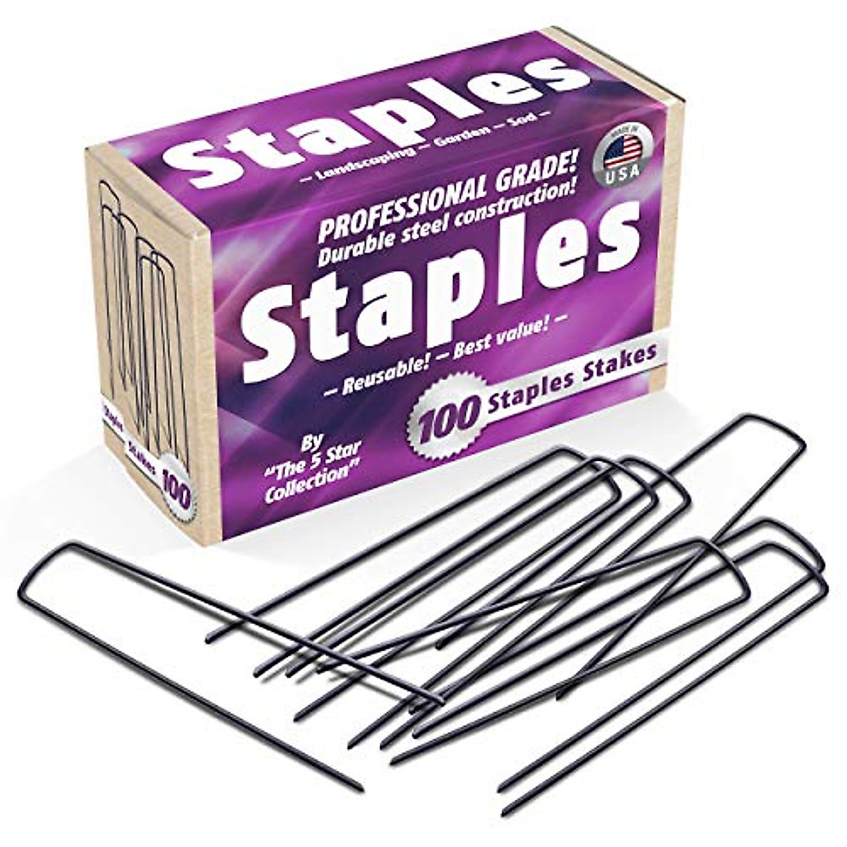 100 6-Inch Garden Landscape Staples Stakes Pins - USA Strong Pro Quality Built to Last. Weed Barrier Fabric, Ground Cover, Soaker Hose, Lawn Drippers, Irrigation Tubing, Wireless Invisible Dog Fence…