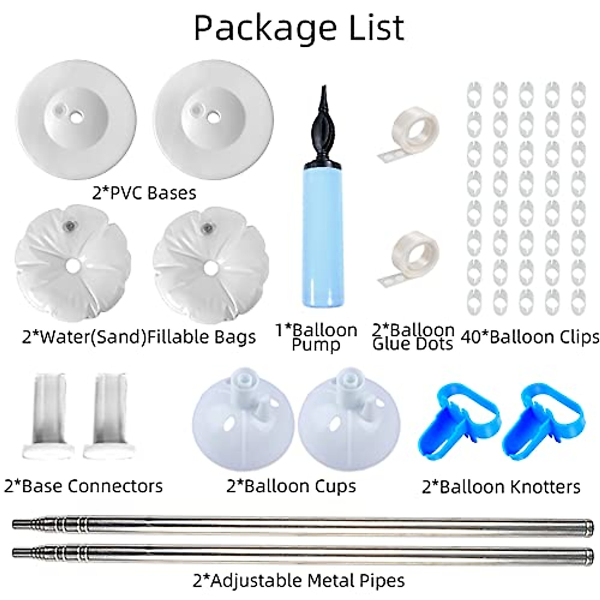 AUGURO balloon column kit set of 2 metal adjustable balloon stand 8ft balloon tower stand kit with base Decorations for Baby Shower Graduation Birthday Wedding Party