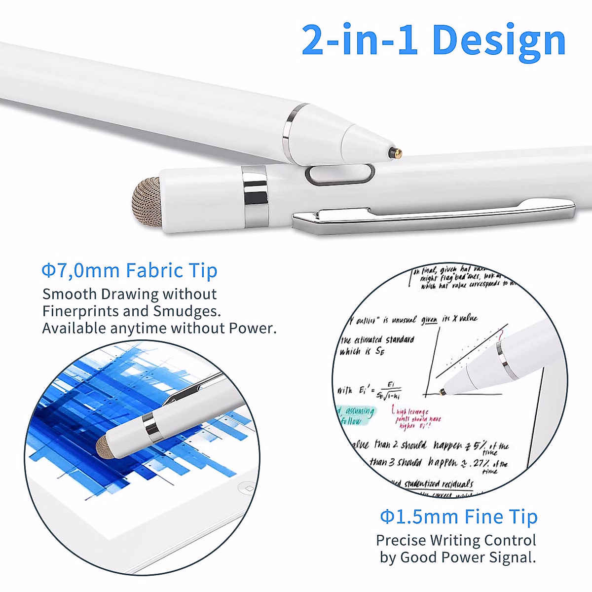 Evach Active Stylus Digital Pen with Ultra Fine Tip Stylus for iPad iPhone Samsung Tablets, Compatible with Apple Pen,Stylus Pen for iPad Pro, White