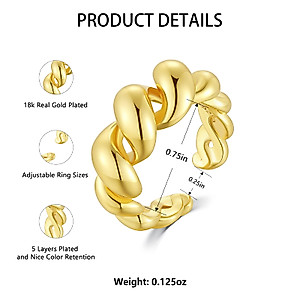 KISMIURRA Gold Chunky Rings for Women Girls, 18K Gold Plated rings for women trendy Adjustable Open Rings Statement Gold Ring for Minimalist Party Birthday Gifts