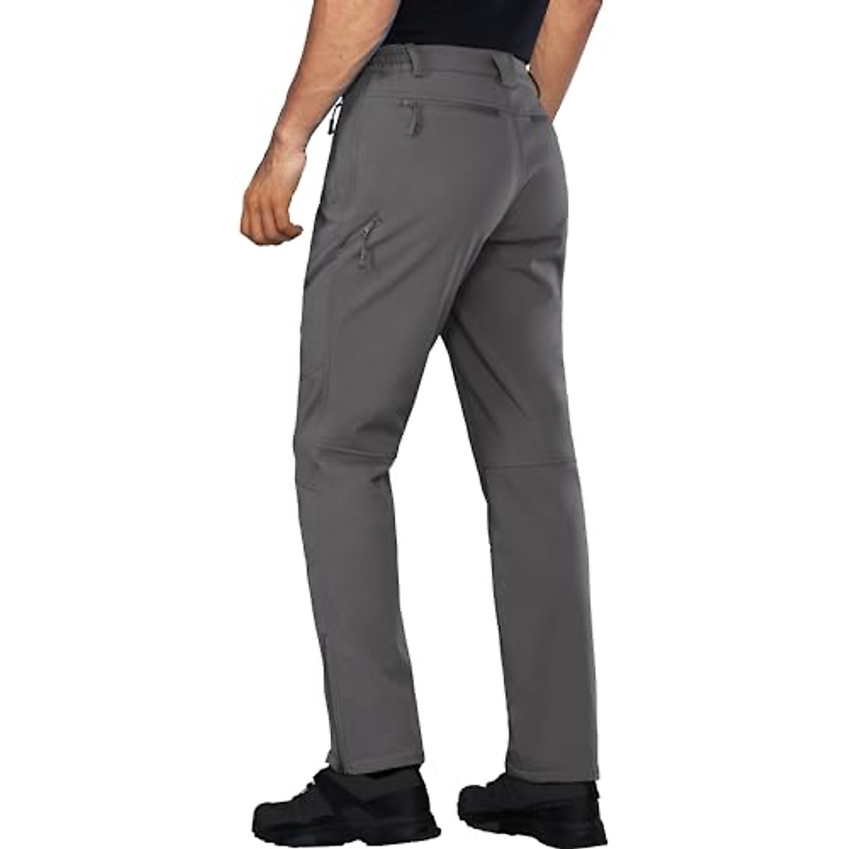 Stlight Mens Snow Ski Water Repellent Softshell Pants for Winter Hiking Fleece Lined Bottom Leg Zipper with 6 Zip Pockets(Grey 34W/30L)