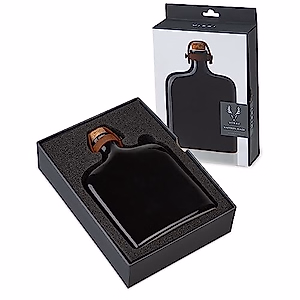 Viski Nautilus Black Vintage Style Ceramic Cork-8.5oz Capacity Hip Flask Set of 1