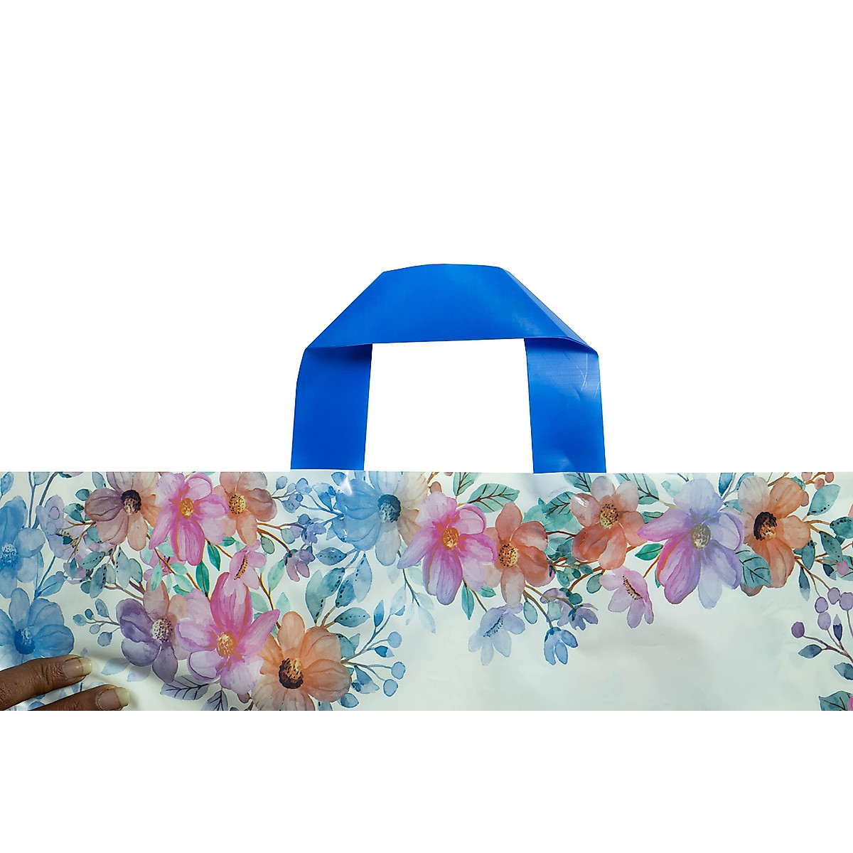 Infinite Pack 18" x18"(100pcs) Floral Thank You Bag with Soft Loop Handle & Bottom Gusset - 2.35 Mil Thick Plastic Merchandise Shopping Bag for Goodies, Clothing, Shower Gift, Retail Boutique Bags