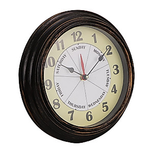 12 Inch Wall Clock, Classic Number Clocks, Decorative Clocks, Time & Day of The Week Wall Clock, Modern Round Clock for Home, Kitchen, Bathroom, Garden, Office(Bronze)