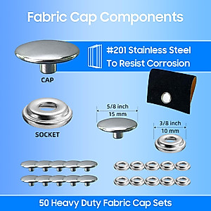 Canvas Snap Kit, Stainless Steel Snaps Marine Grade Snaps for Boat Cover - Snap Kit for Boat Cover 3/8" Socket Metal Snaps Fasteners for Clothing Leather Fabric Canvas150 PCS