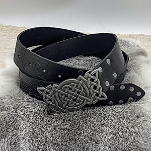 Viking Leather Belt Medieval Embossed PU Leather O Ring Belt Renaissance Leather Ring Belt,LARP Halloween Knight Corset Belt (Black)