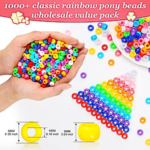 1000+ pcs Pony Beads, Multi-Colored Bracelet Beads, Beads for Hair Braids, Beads for Crafts, Plastic Beads, Hair Beads for Braids (Medium Pack, Classic)…