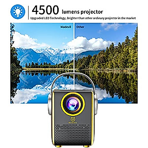 Madevil Mini Projector LCD Handheld Portable Video Projector 1080P HD Projector with 4500 Lumens Movie Beamer Compatible with HDMI USB AV Interfaces and Remote Control for Home and Outdoor