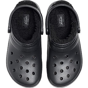 Crocs unisex adult Men's and Women's Classic Lined | Fuzzy Slippers Clog, Black/Black, 9 Women 7 Men US