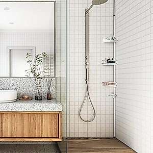 Giantex Shower Caddy Tension Pole - Bathroom Shower Organizer Rustproof Aluminum Rack w/ 3 Storage Baskets & 1 Soap Tray, 4-Tier Shower Shelf for Bathtub Shampoo Accessories, 5 to 9 ft Height, Silver