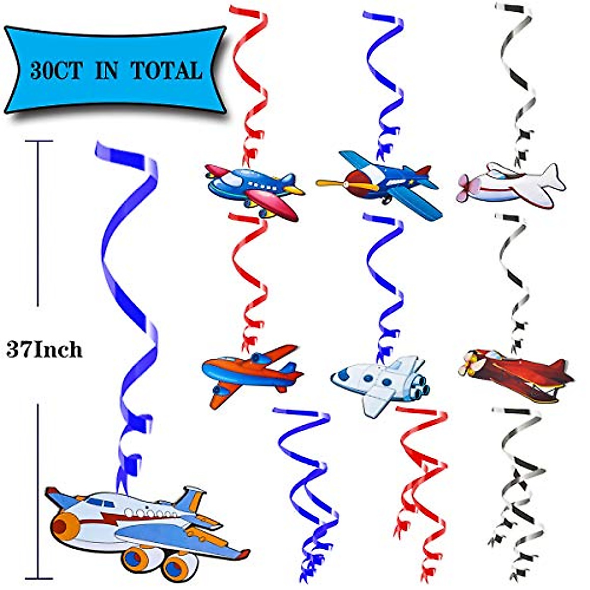 C L cooper life Airplane Party Decoraton Favor Supplies,Silver Glitter Airplane Birthday Banner,30Ct Airplanes Hanging Swirl for Airplane Aviator Themed Party Up and Away Felt Birthday Party