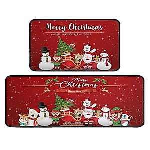 ROTORS Christmas Red Lattice Kitchen Rug Set 2 Piece, Cushioned Anti-Fatigue Kitchen Floor Mats Waterproof Easy to Clean, Comfort Standing Kitchen Mat Set with Non-Slip Latex