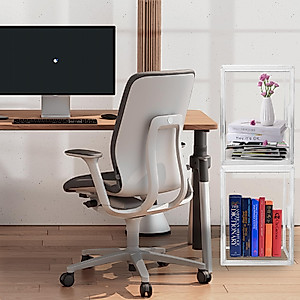 Cutora 2 PACK Clear Book Storage Organizer Stackable Acrylic Book Display Box with Magnetic Door for Bookshelf Easy Assemble Bookcase Containers Display case for Comics Toys Handbags Shoes Purses