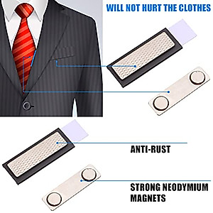 100 Sets Magnetic Name Tags Name Tag Magnet Adhesive Badge Magnets Metal Pin Magnet Back Silver Nametag Fasteners with Neodymium Magnets for School Hotel Trade Shows Office Jackets Shirts