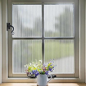 FEOMOS Reeded Glass Film, Window Privacy Film, 3D Glass Decals Film, Decorative Film for Window Door Cabinet Non Adhesive Anti UV 17.7 x 78.7 inches