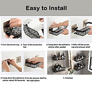 24HOCL 2 Pack Shower Caddy Shelf, No Drilling Traceless Adhesive Shelf Wall Mounted, Storage Organizer Rack Basket for Bathroom, Lavatory, Washroom, Restroom, Shower, Toilet, Kitchen Black