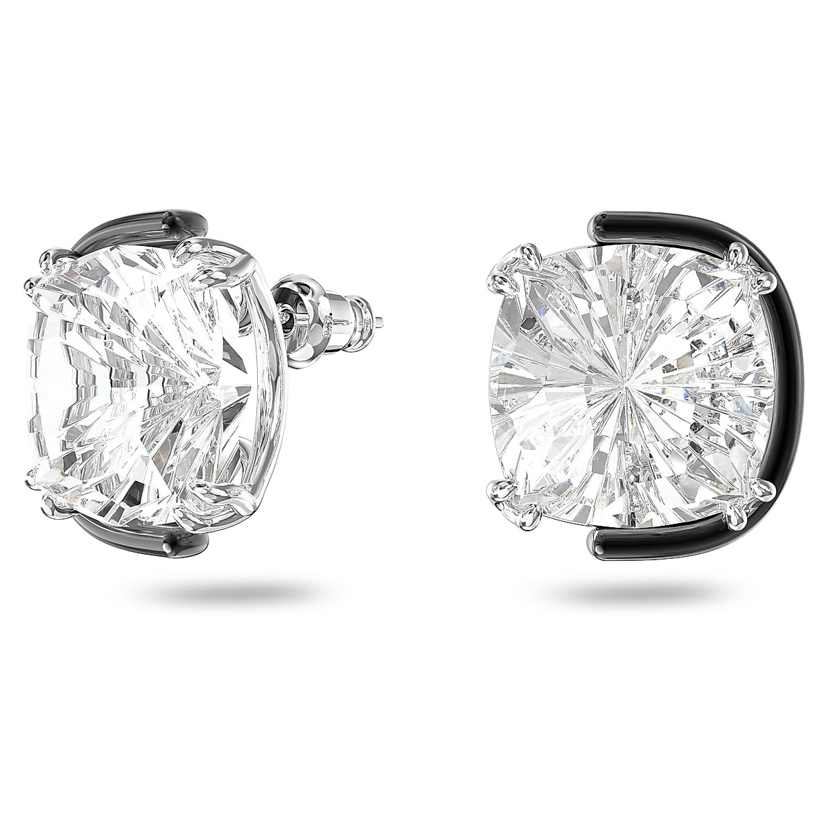 SWAROVSKI Harmonia Stud Pierced Earrings, Clear Cushion-Cut Crystals with a Mixed-Metal Setting, Part of The Harmonia Collection