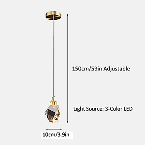 Sxtiger Modern Crystal Pendant Light, 3-Color LED Crystal Pendant Light, Adjustable Height Gold Ceiling Hanging Pendant Lamp, for Kitchen Island Bedroom Dining Room (Gold)