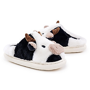 sharllen Fuzzy Cow Slippers for Kids Cute Fluffy Cow Kids House Slippers Toddler Girls Boys Animal Cartoon House Shoes for Indoor Outdoor
