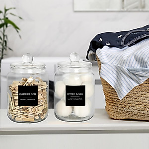 TIPGO Glass Jars for Laundry Room Organization and Storage, 0.5 Gallon Glass Containers with lids, Laundry Pods and Detergent Container (Set of 2, Black Labels)