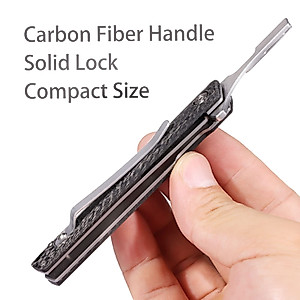 TENCHILON TC18 Small Carbon Fiber Pocket Folding Scalpel Knife, 10pcs #60 and #24 Replaceable Blades, Compact Slim Gentleman's Flipper EDC Utility Knives with Pocket Clip