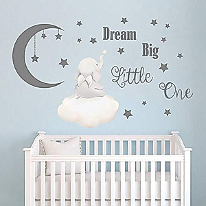 Runtoo Dream Big Little One Wall Decals Elephant Inspirational Quotes Kids Wall Stickers for Bedroom Playroom Nursery Decoration Wall Decor