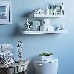 Wallniture Philly Nursery Bookshelf - Floating Book Shelves for Kids Room - 31 Inch Picture Ledge Book Tray Toy Storage Display White Set of 2