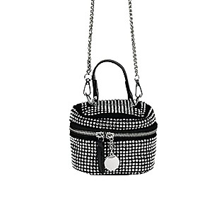 Eiyye Rhinestones Small Purse with Chain, Crossbody Handbag Mini Bucket Bag, Black Clutch Purse Rhinestones Tote Bag with Top Handle