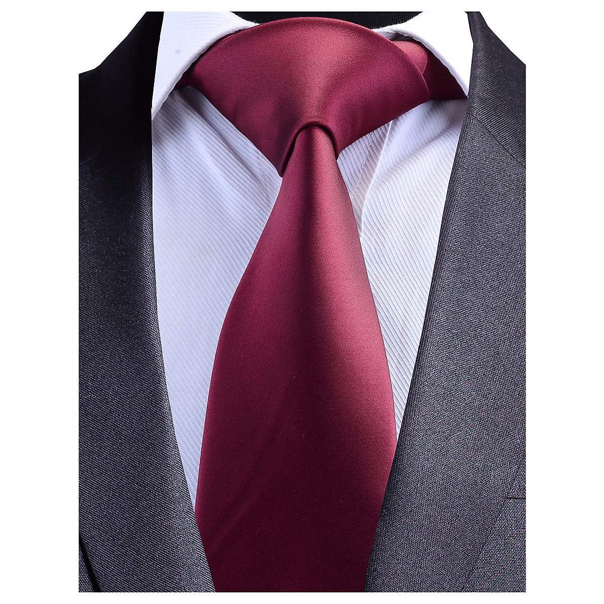 GUSLESON Solid Burgundy Tie Satin Maroon Necktie Wedding Wine Ties for Men Waterproof material (0766-01)
