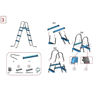 JLeisure 3 Step 48 Inch Outdoor Backyard Heavy Duty Metal Steel Frame Above Ground Swimming Pool Ladder with Platform A Frame Deck, Grey