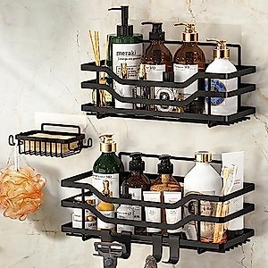 ACMETOP Adhesive Shower Caddy 3-Pack Shower Organizer No Drilling Shower Shelves with 3 Hooks & Soap Holder, Rustproof SUS304 Stainless Steel Bathroom Caddy, Shower Shelf for Inside Shower